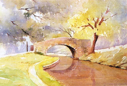 How to paint a simple waterside scene with river and bridge with Barry ...