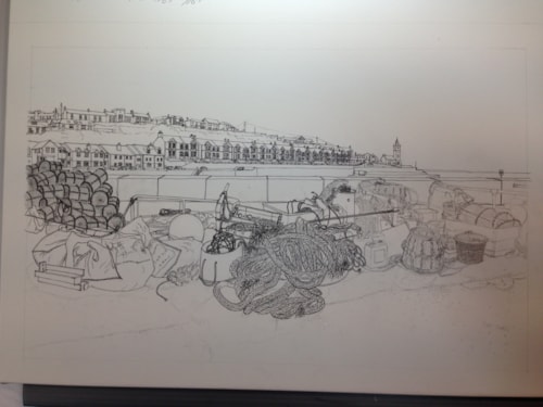 Drawing Porthleven Harbour with Alice Hole