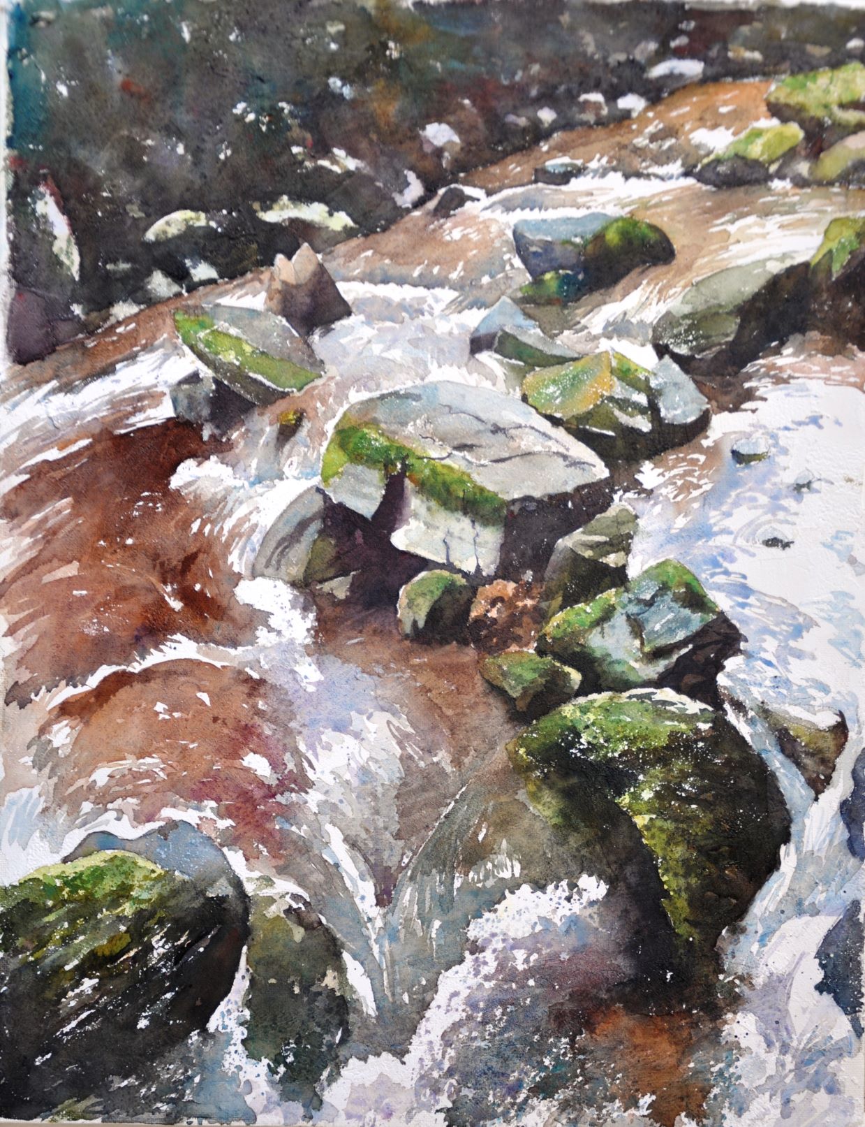 Learn how to paint a fast-flowing river in watercolour