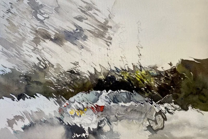 Painting rain in watercolour