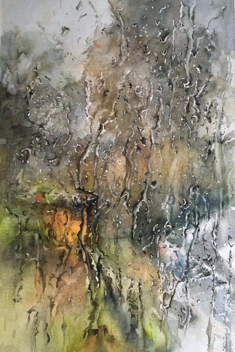 Painting rain in watercolour