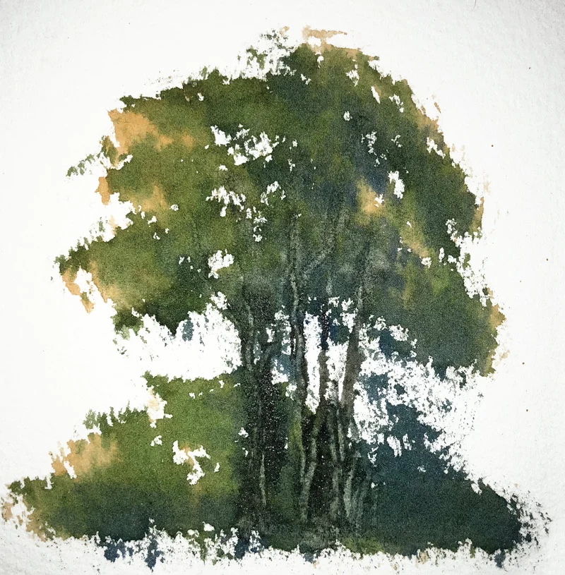 Five ways of painting simple trees in watercolour