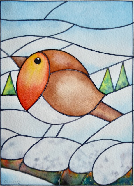 Paint a Christmas card with Lesley Linley - ‘Stained Glass Robin' in ...