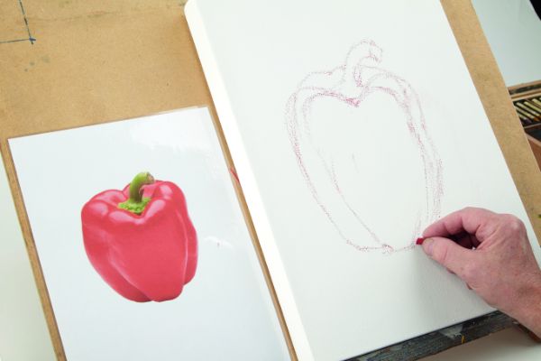 How to paint a red pepper using oil pastels
