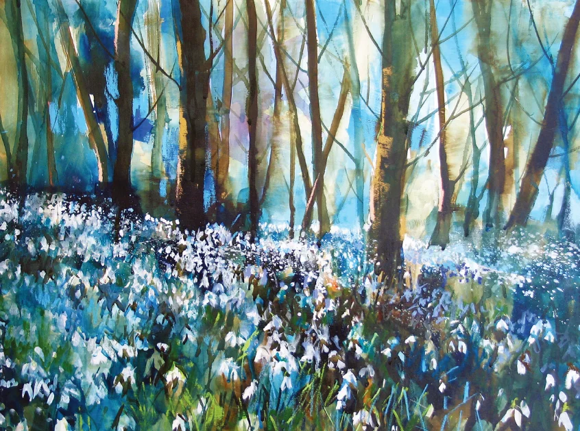 Learn how to paint snowdrops in a woodland setting