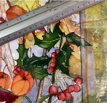 How to paint a festive mixed media still life with collage with Sue Smith