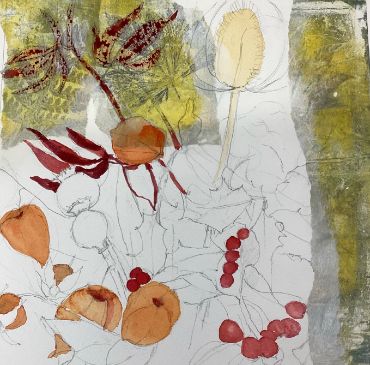 How to paint a festive mixed media still life with collage with Sue Smith