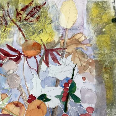 How to paint a festive mixed media still life with collage with Sue Smith