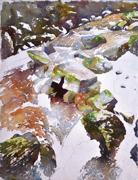 Learn how to paint a fast-flowing river in watercolour